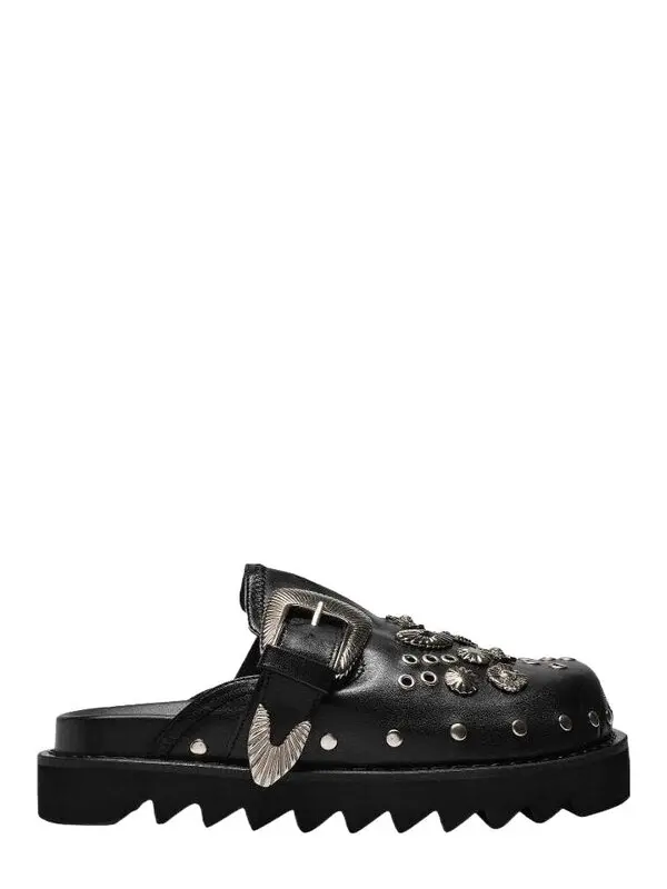 Toga Embellished Leather Mules - Black