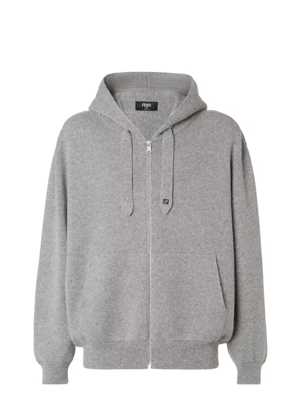 Fendi Zip-up Hooded Sweatshirt With Ff Detail - Grey
