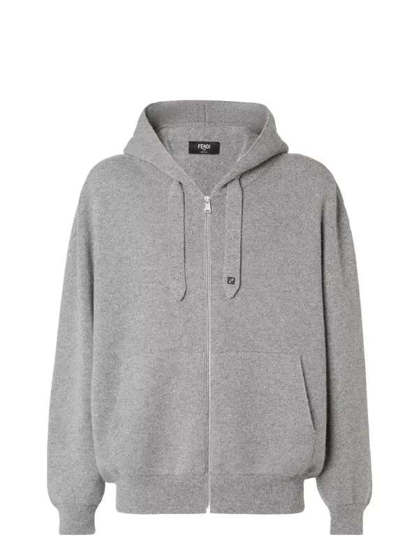 Fendi Zip-up Hooded Sweatshirt With Ff Detail - Grey