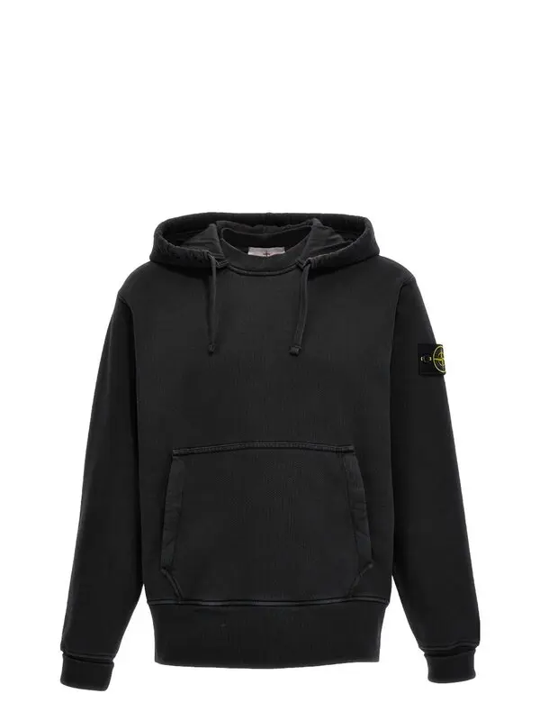 Stone Island Compass Patch Drawstring Hoodie - Black