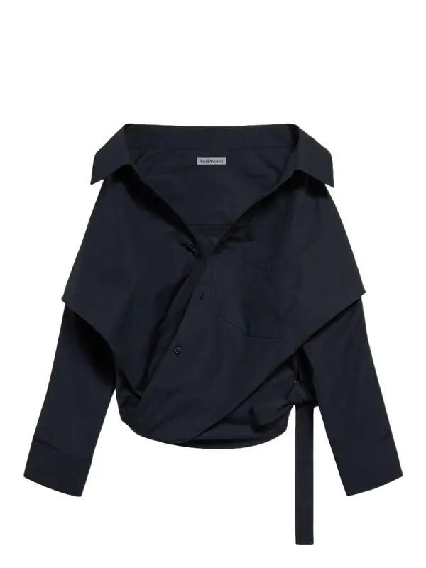 Balenciaga Off-shoulder Wrap Shirt - Black