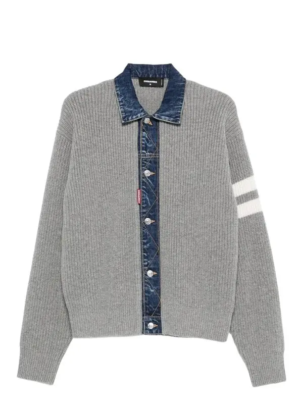 Dsquared2 Denim-panel Ribbed Cardigan - Gray
