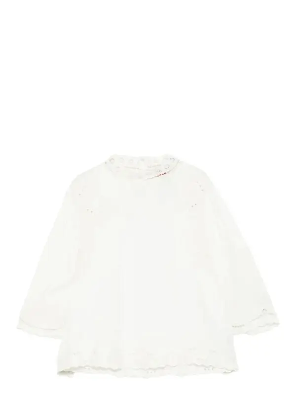 Farm Rio Palm Tree Lace Trim Top - White
