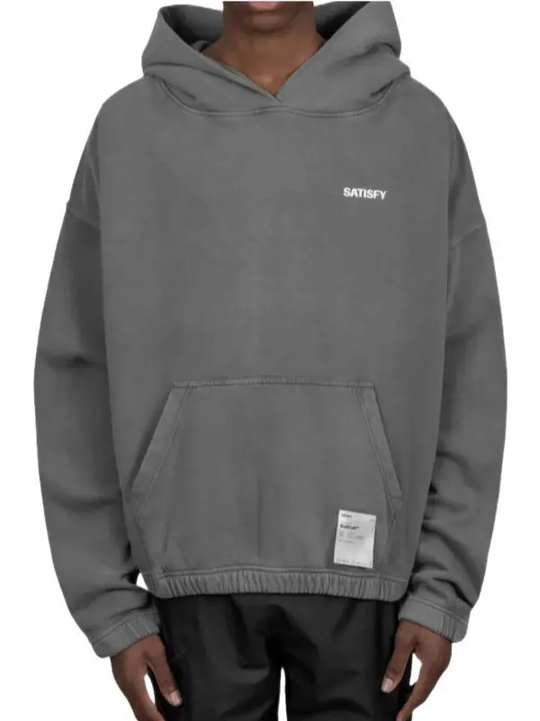 Satisfy Long-sleeved Hooded Sweatshirt With Drawstring - Gray