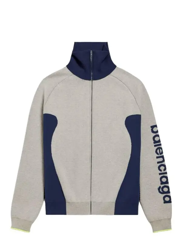 Balenciaga Knitted Zip Jacket With High Collar And Raglan Sleeves - Grey/navy