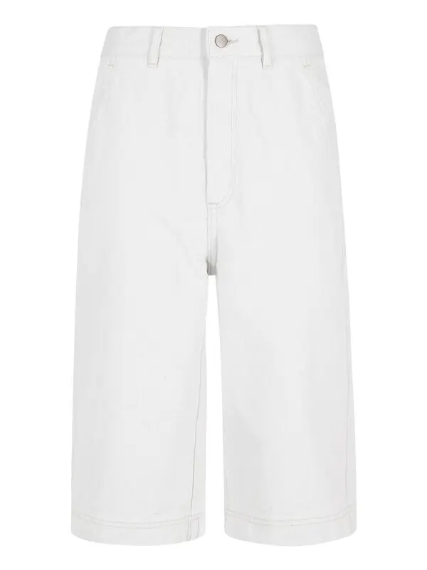 Soeur Belted Waistband Denim Shorts - White