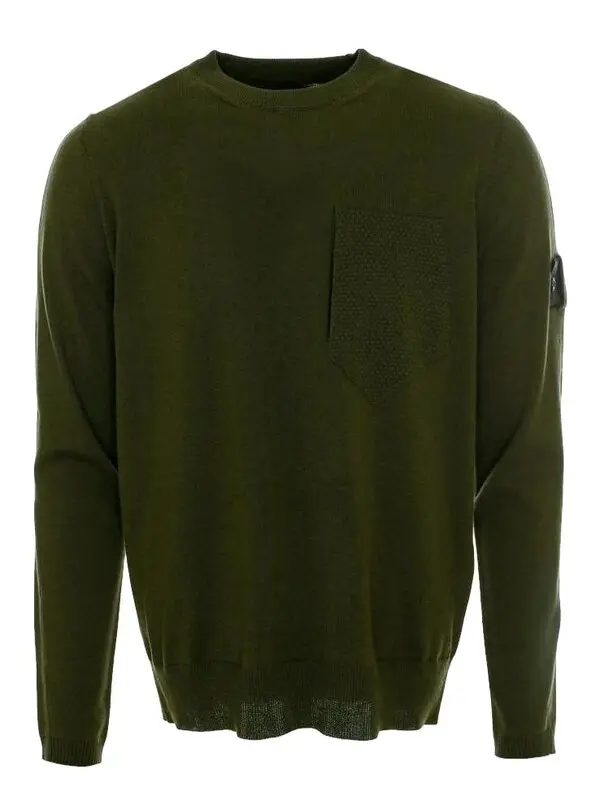 Stone Island Logo Patch Fine-knit Pullover - Olive Green