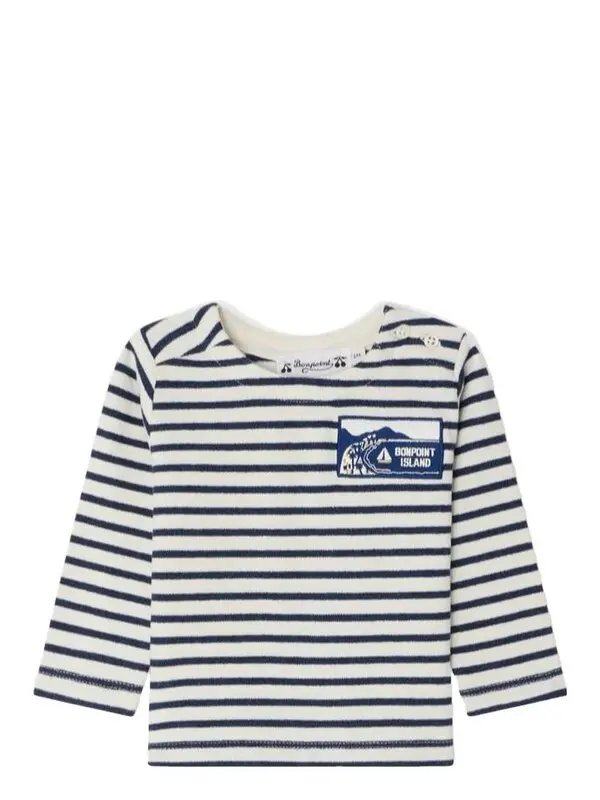 Bonpoint Striped Long Sleeve T-shirt With Island Patch - Indigo