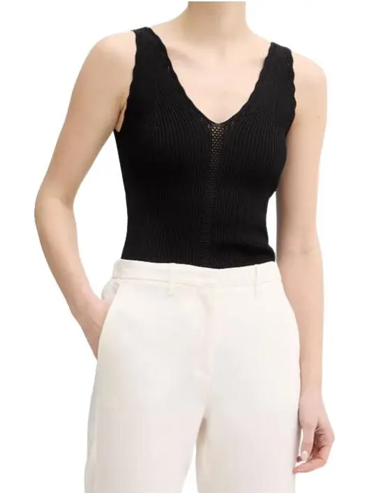 TWINSET Sleeveless V-neck Top With Scalloped Edges - No