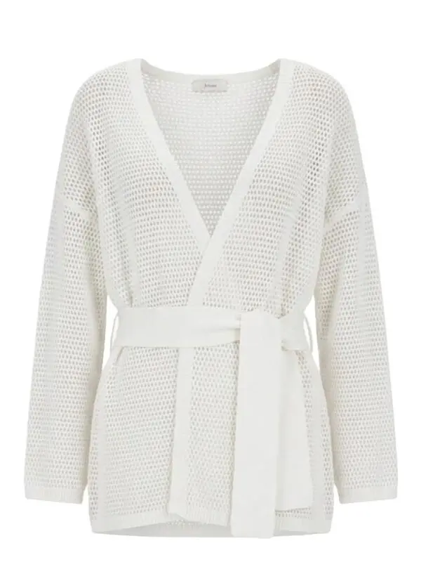 Herno Long-sleeved Crocheted Cardigan With Tie - White