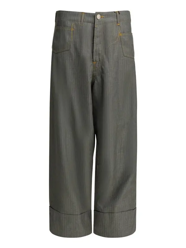 Junya Watanabe Pinstripe Cuffed Hem Pants - Black