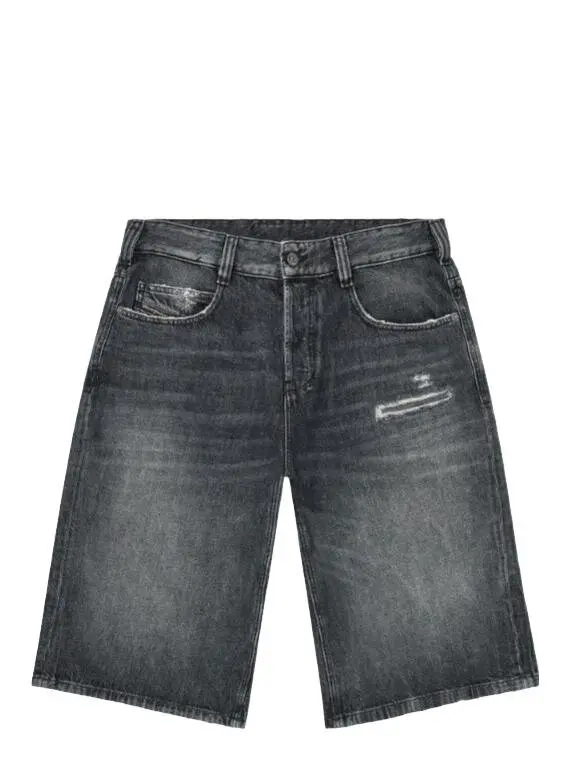DIESEL® Relaxed Fit Denim Shorts With Abrasions - Grey