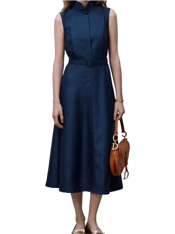 Dior Mid-length Belted Shirtdress With Oblique Motif - Blue