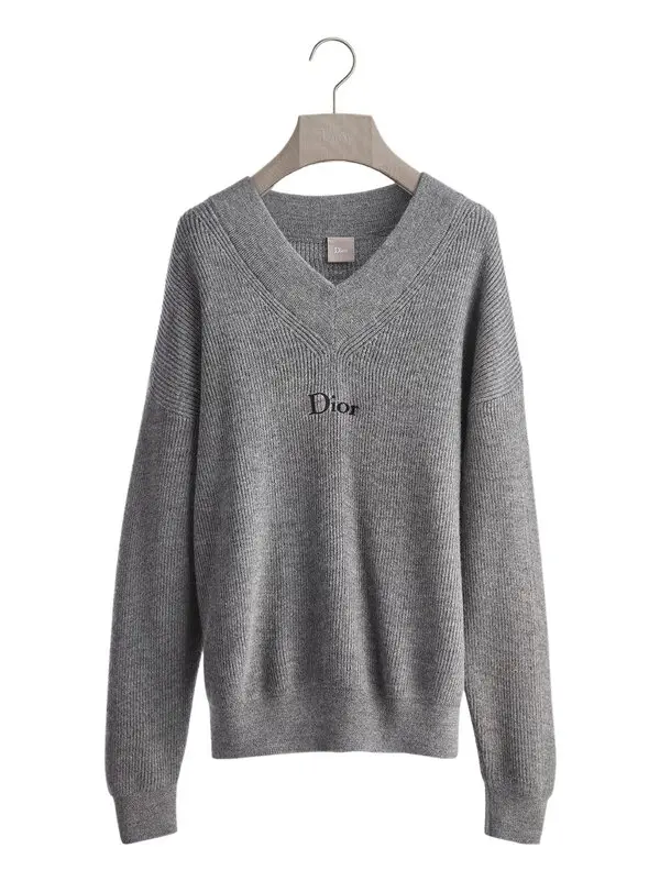 Dior Embroidered V-neck Sweater - Grey