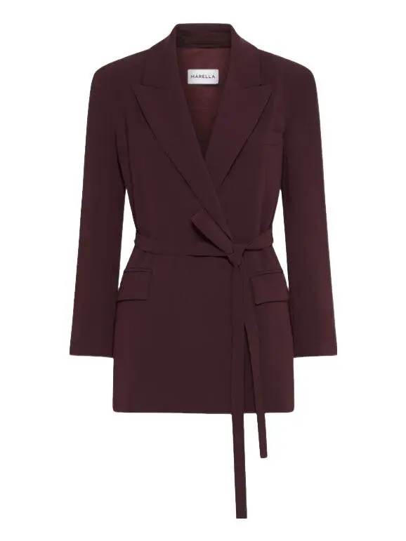 Marella Belted Peak Lapel Blazer - Bordeaux