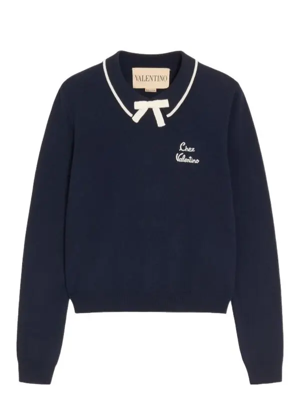 Valentino Garavani Wool Jumper With Bow Detail - Navy / Ivory