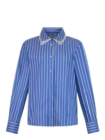Liu Jo Pinstriped Shirt With Detachable Embellished Collar - White/ Blue
