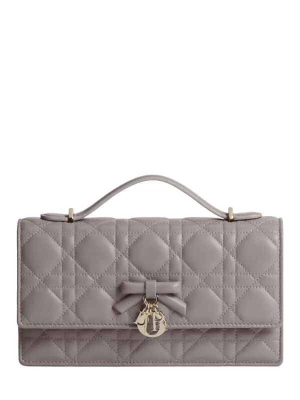 Dior Quilted Flap Crossbody Bag With Bow Detail - Gray