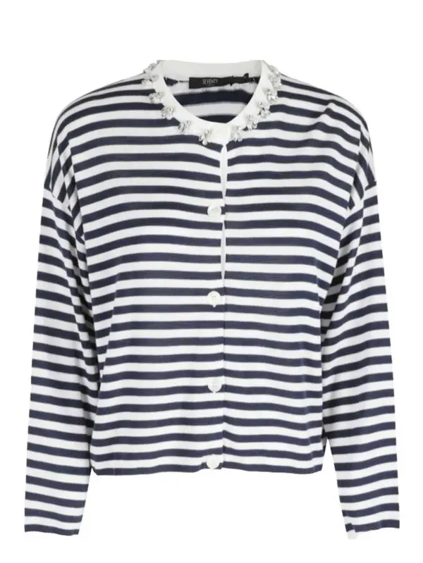 Seventy Long-sleeved Knitted Cardigan With Embellished Neckline - Blue