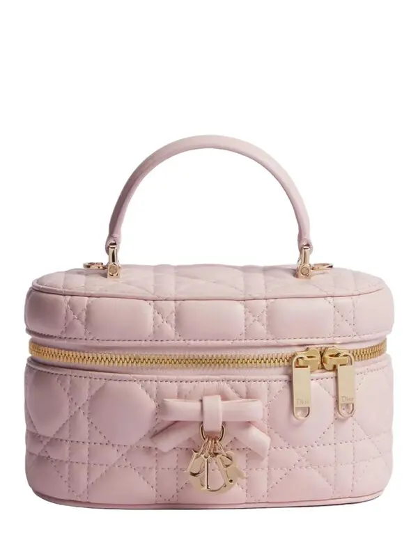Dior Quilted Cosmetic Vanity Case With Bow Charm - Pink