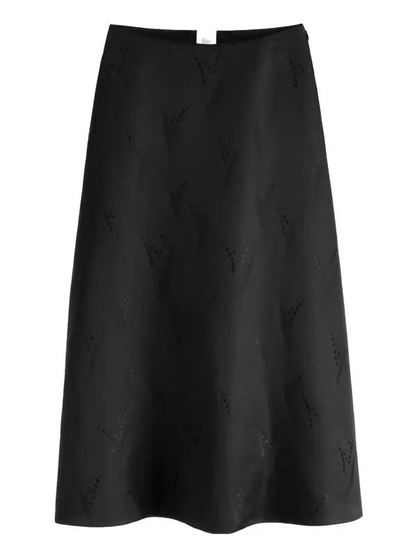 Dior Mid-length Flared Skirt With Lily Of The Valley Motif - Black