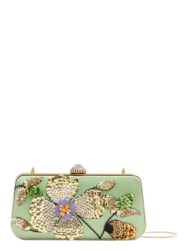 Valentino Garavani Embellished Satin Minaudiere With Floral Embroidery - Green