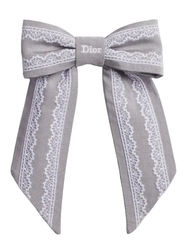 Dior Embroidered Twist Bow Hair Clip - Gray