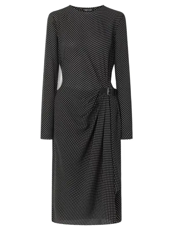 TOM FORD Polka-dot Belted Midi Dress - Black