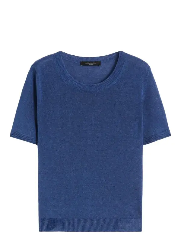 Max Mara Crew-neck T-shirt With Short Sleeves And Ribbed Hem - Blue