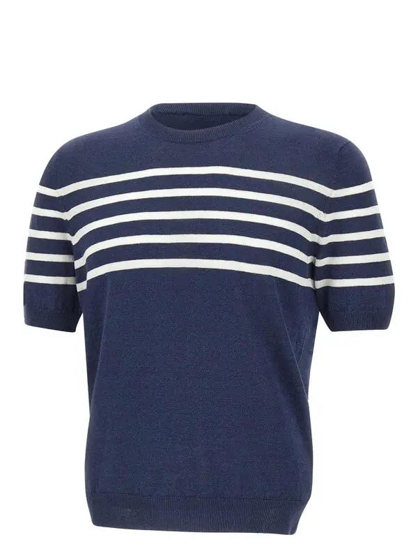 GRAN SASSO Striped Short-sleeve Sweater - Blue