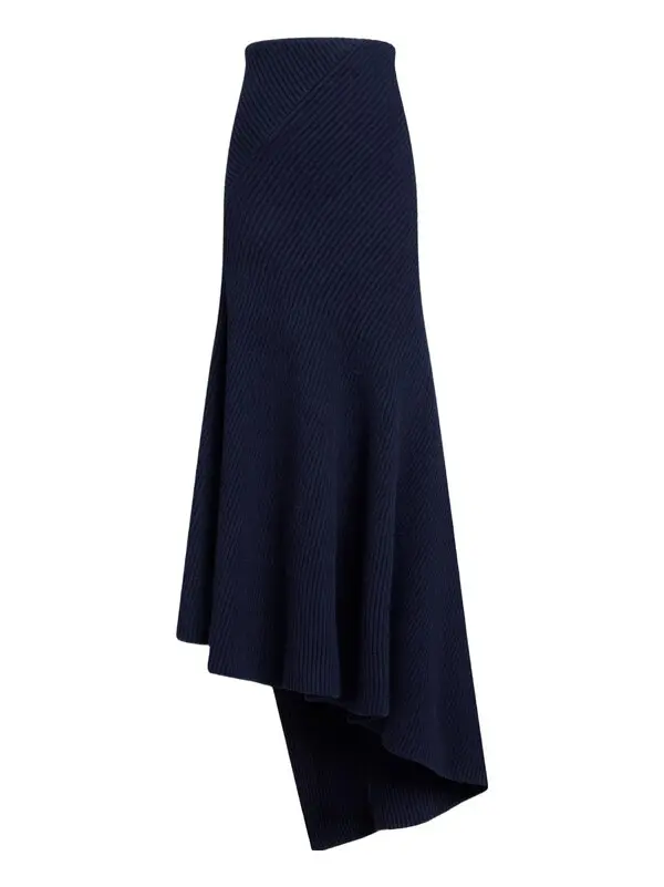 Alaïa Asymmetric Ribbed Knit Fishtail Midi Skirt - Black