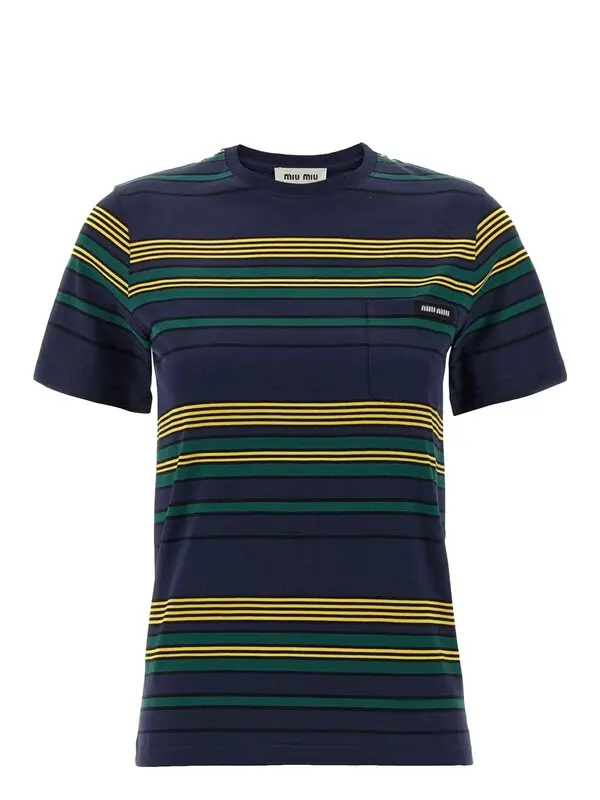 Miu Miu Short Sleeve Striped T-shirt - Black
