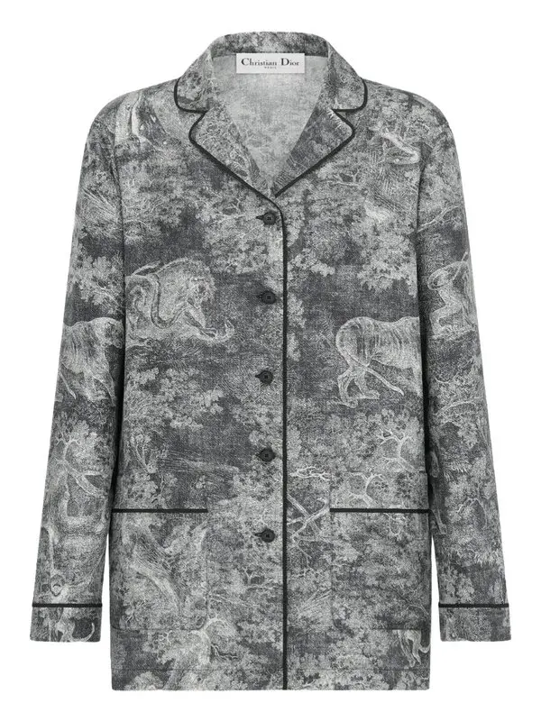 Dior Graphic Print Lapel Collar Shirt - Gray