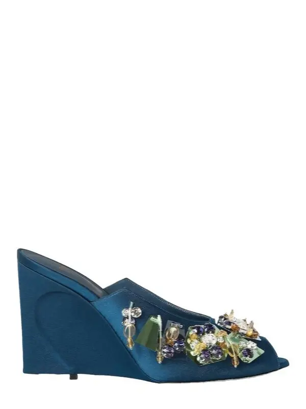 Fendi Embellished Fabric Wedge Sandals - Blue