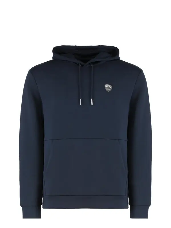 EA7 Logo Detailed Drawstring Hoodie - Blue