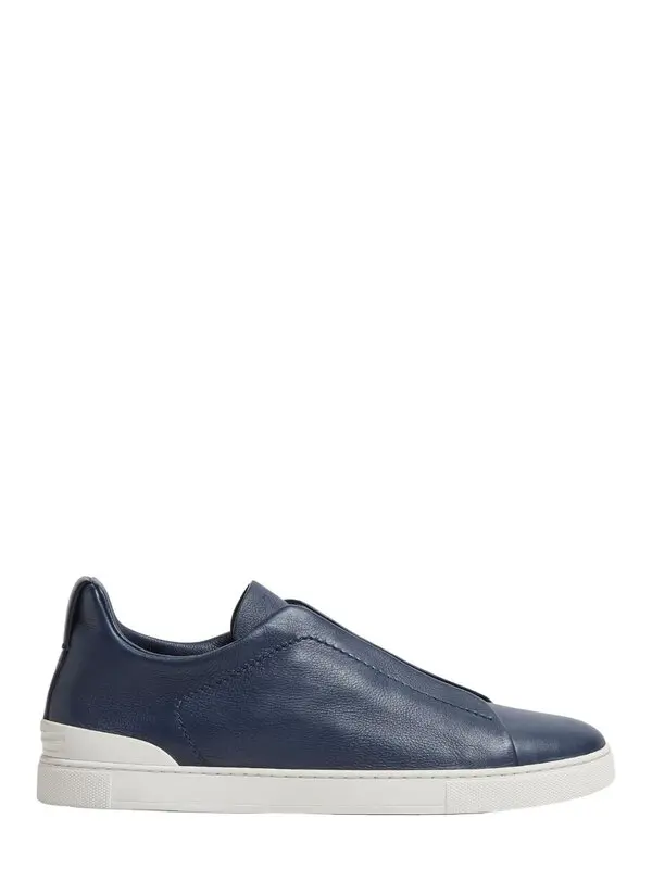 Zegna Triple Stitch Leather Sneakers - Blue