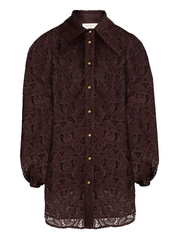 Zimmermann Guipure Lace Shirt - Chocolate
