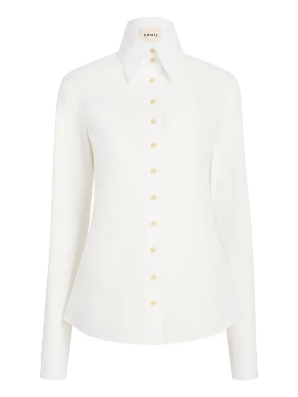 Khaite Ivy" Organic Cotton Poplin Sculptural Collar Button-up Shirt - Chalk