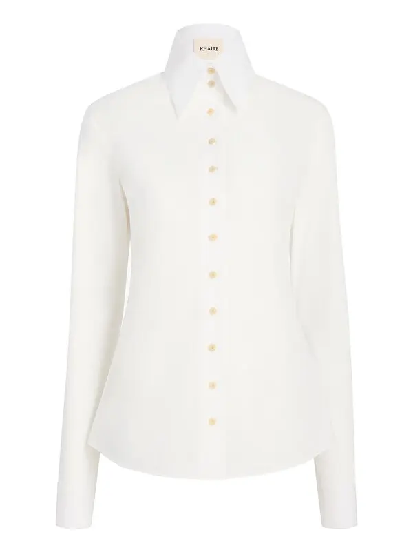 Khaite Ivy" Organic Cotton Poplin Sculptural Collar Button-up Shirt - Chalk