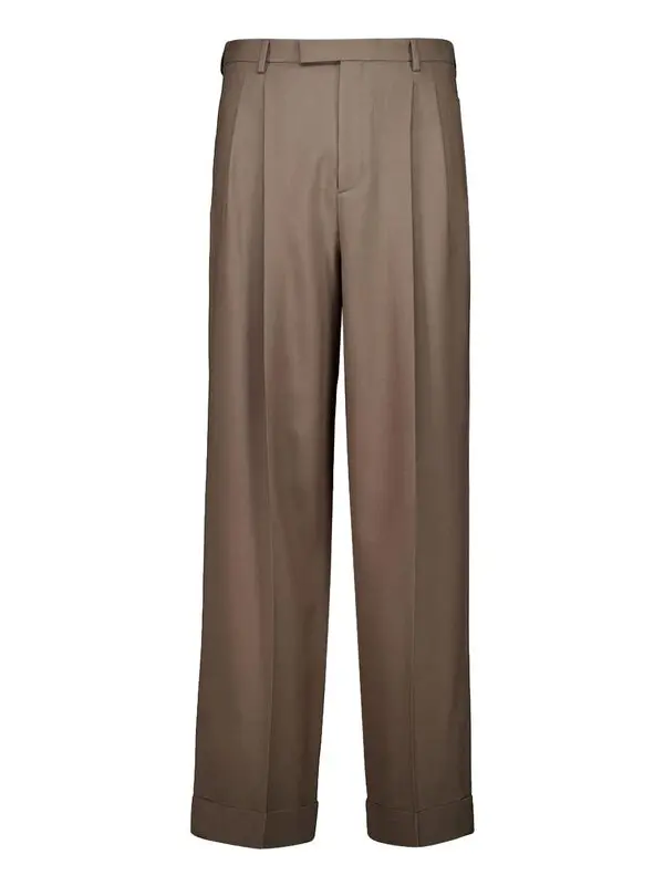 Valentino Garavani Cuffed Natté Wool Trousers - Beige