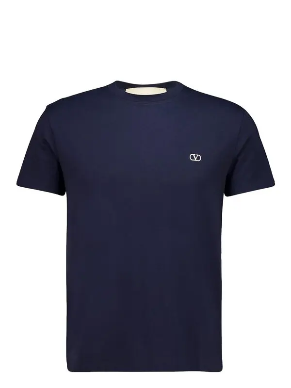 Valentino Garavani Navy Vlogo Cotton Crewneck T-shirt - Blue