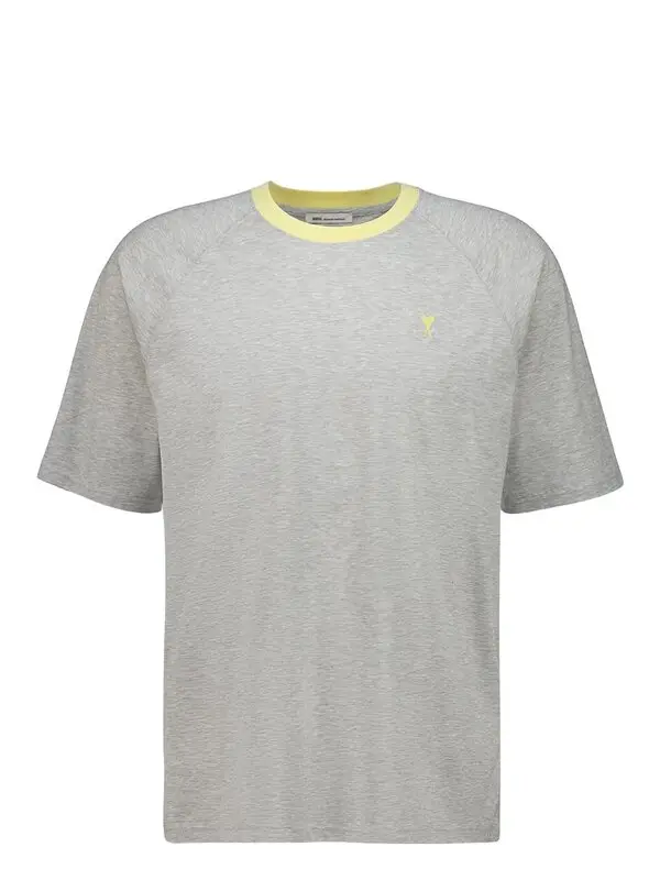 AMI Paris And Yellow De Coeur Cotton T-shirt - Grey