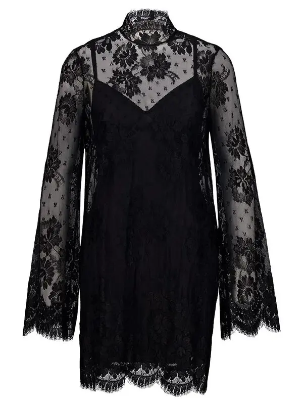 Dolce & Gabbana High Neck Lace Mini Dress - Black
