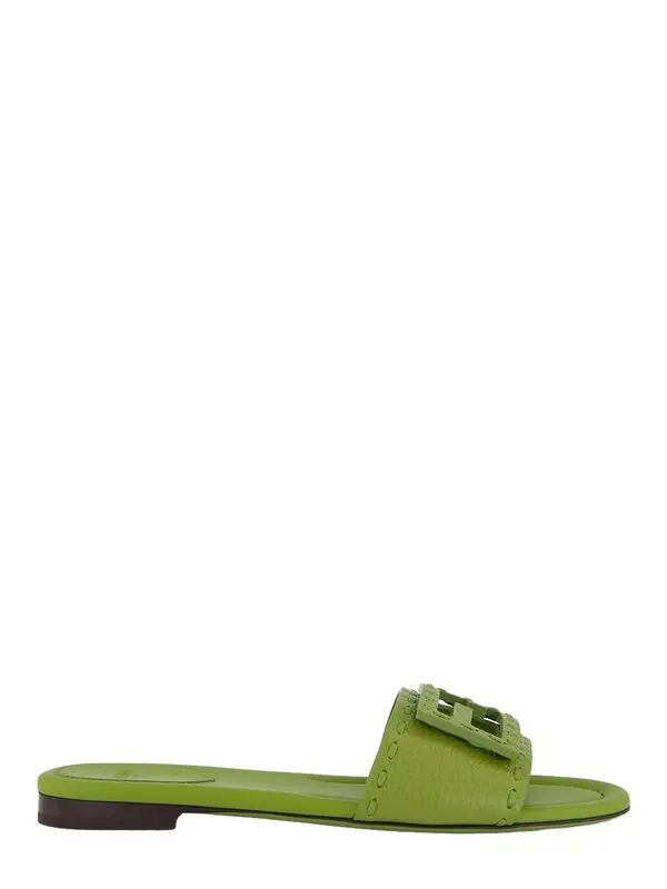 Fendi Baguette Leather Slides - Green