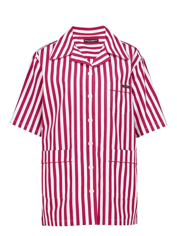 Dolce & Gabbana Striped Cotton Blend Short Sleeve Shirt - Red