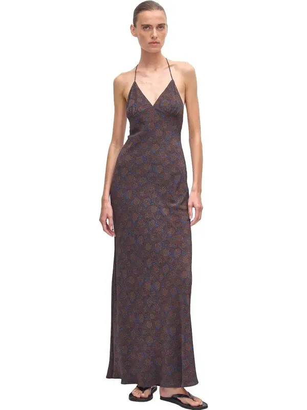 Matteau Marrakesh Print Silk Halter Maxi Dress - Brown
