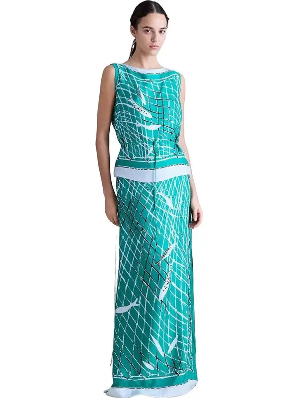 Altuzarra Fishnet Silk Maxi Skirt - Green