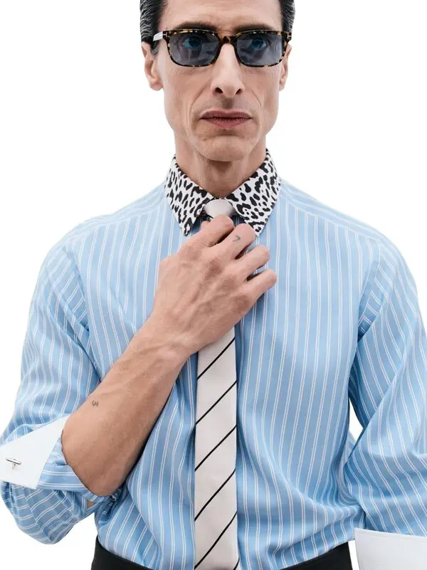 TOM FORD White And Cotton Stripe Shirt - Blue