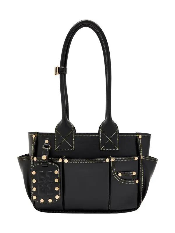 GANNI Posy Small Leather Shoulder Bag - Black