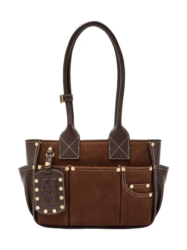GANNI Posy Small Leather And Suede Shoulder Bag - Dark Brown